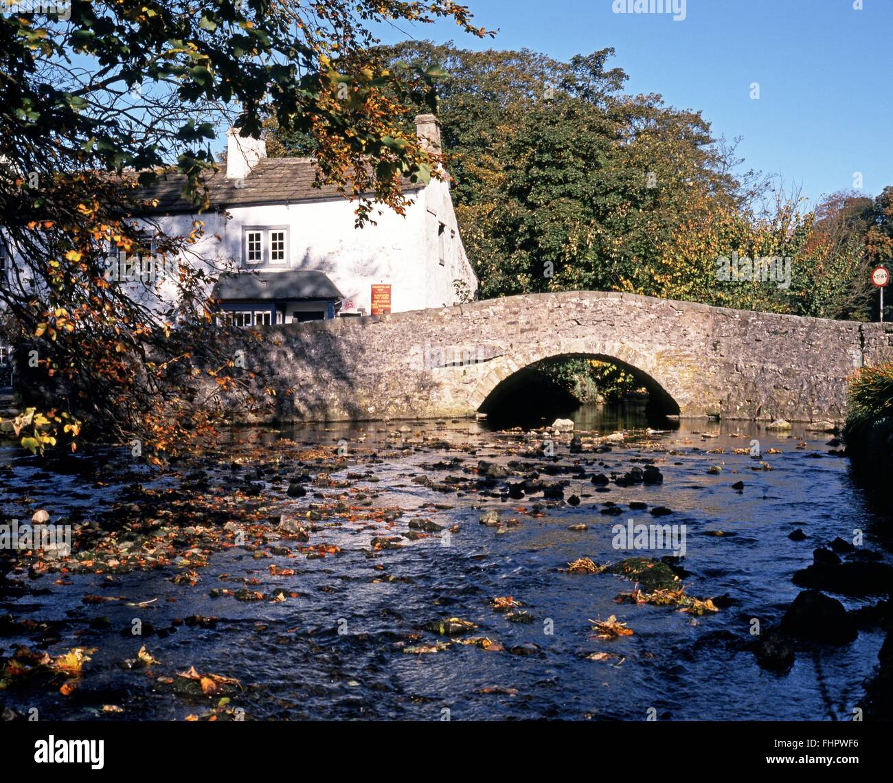 View of the Packhorse bridge over Malham Beck, Malham, Yorkshire Dales ...
