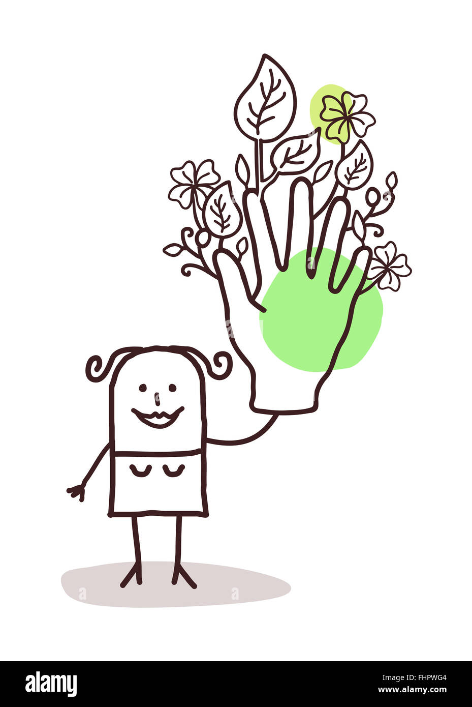 cartoon woman with one big green hand Stock Photo - Alamy