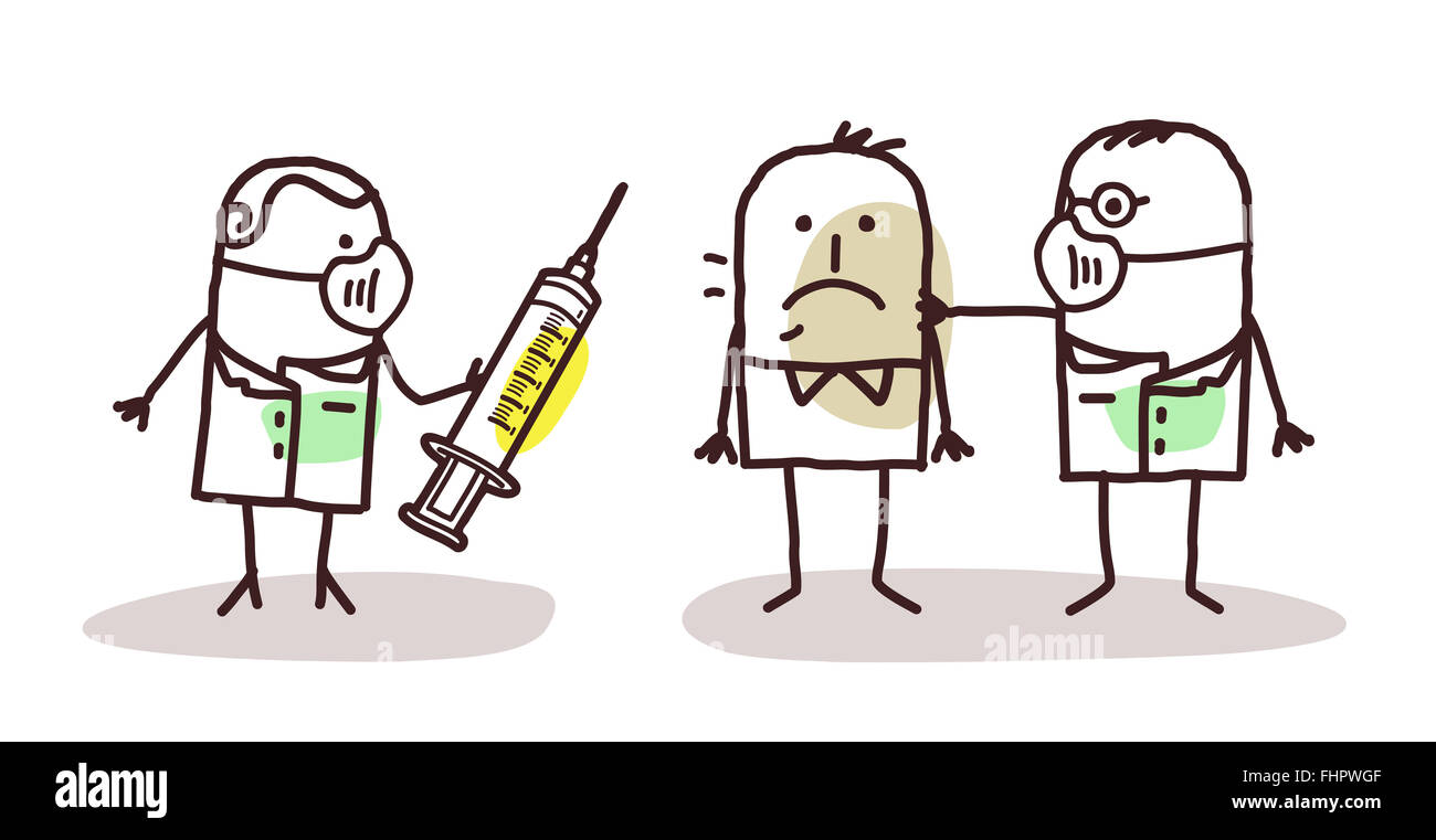 vector cartoon doctors with contagious man Stock Photo - Alamy
