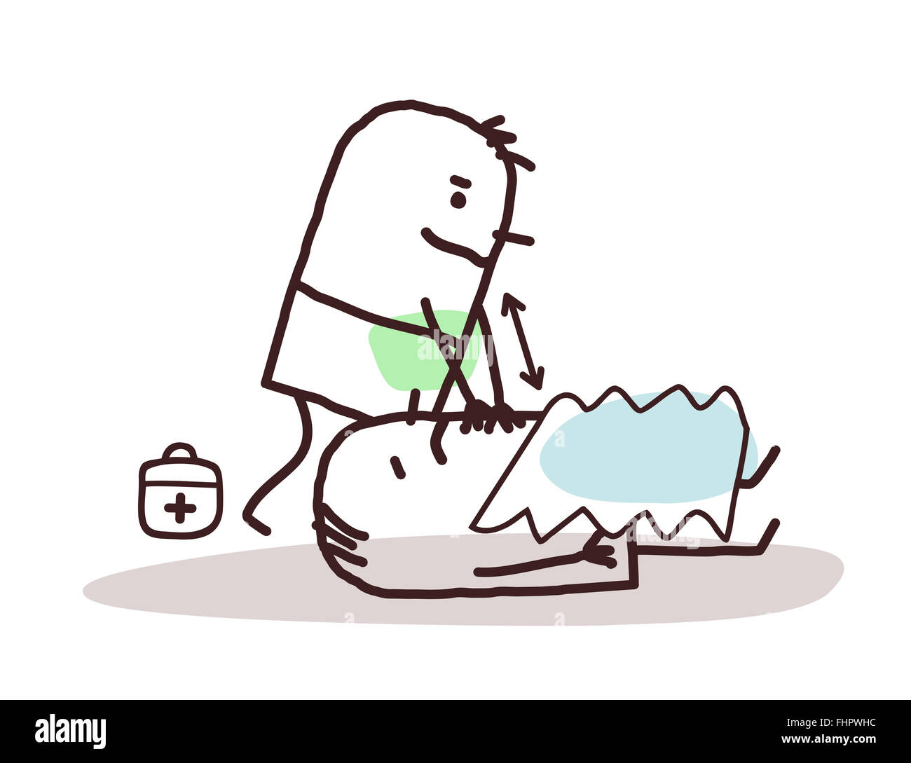 vector cartoon doctor giving first aid to a wounded man Stock Photo - Alamy