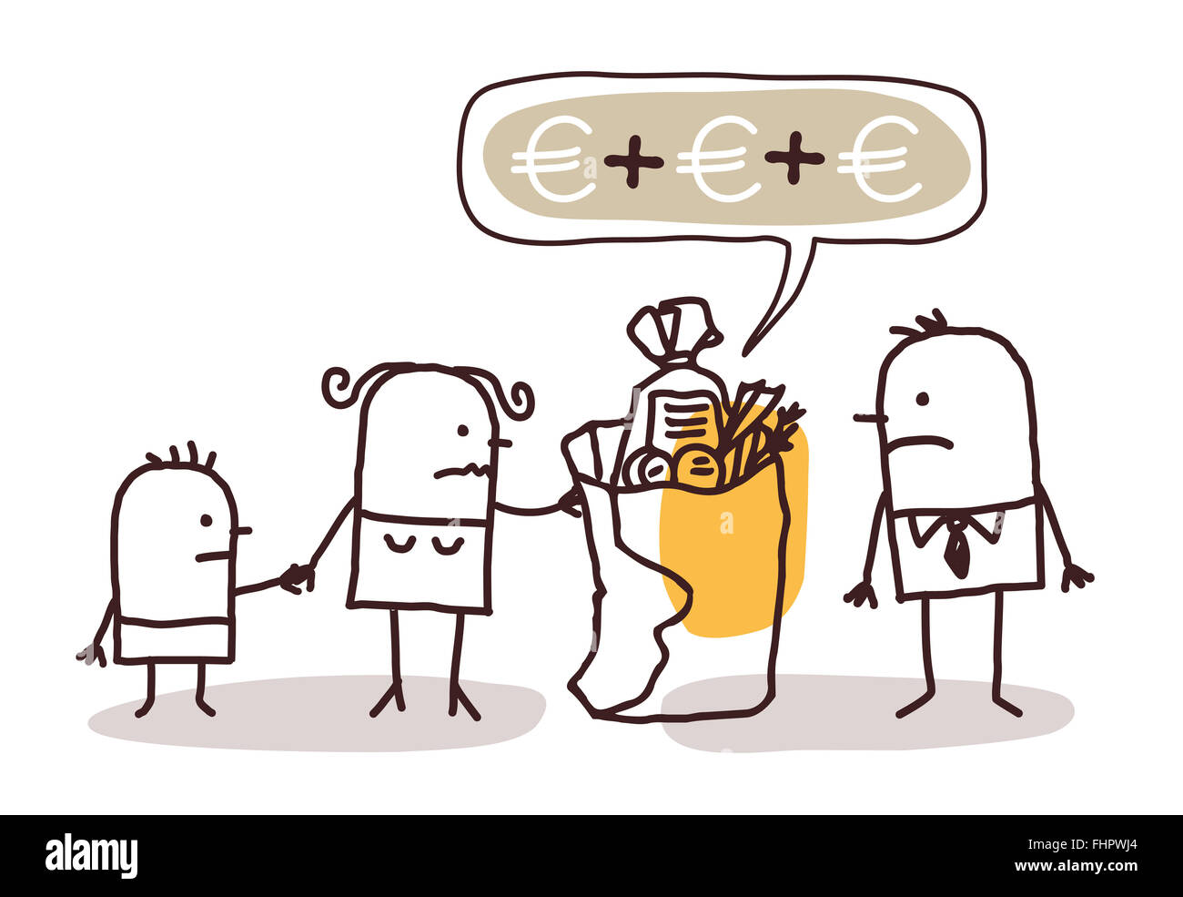 family with too expensive food pack Stock Photo - Alamy