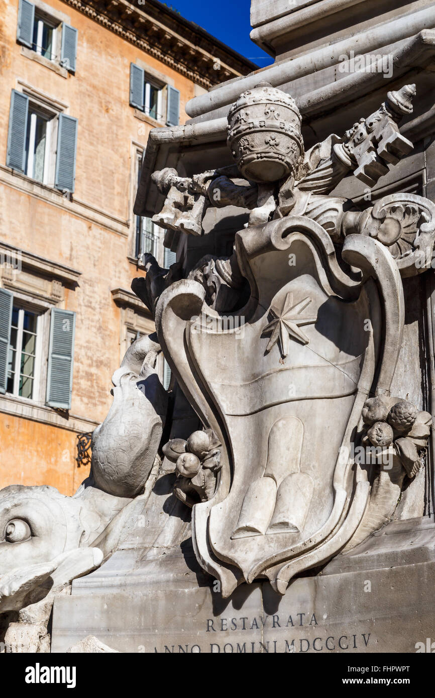 Close up detailed view of sculptures made by Leonardo Sormani of the fountain at Piazza Della ...