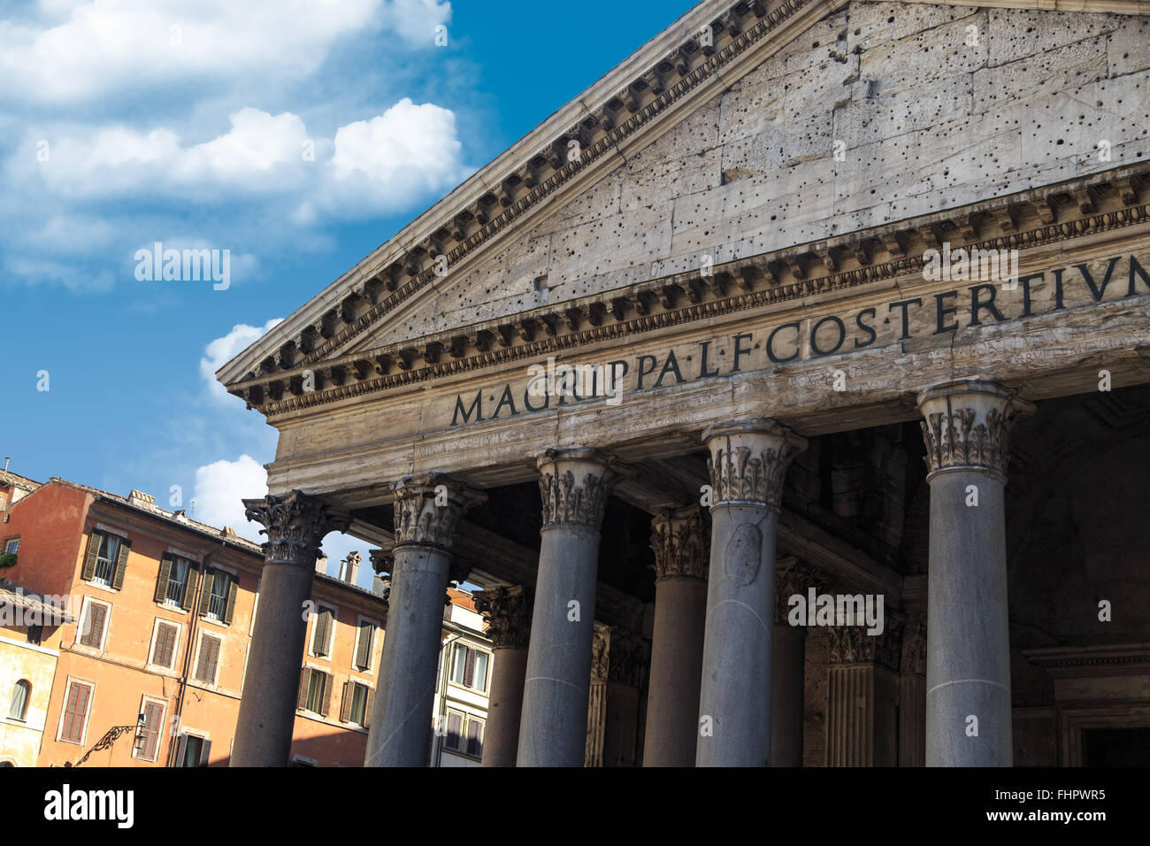 Front view of Pantheon, historical temple and church of Rome, at Piazza ...
