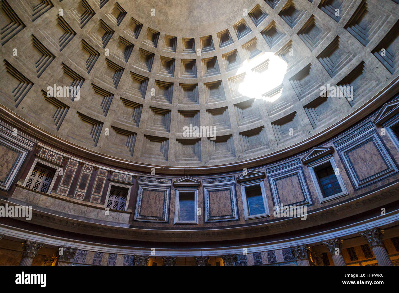 Inside view of Pantheon, historical temple of Rome built in 125 AC at ...