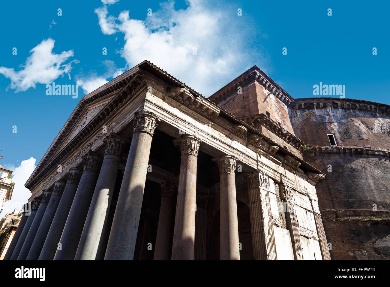 Side view of Pantheon, historical temple and church of Rome, at Piazza ...