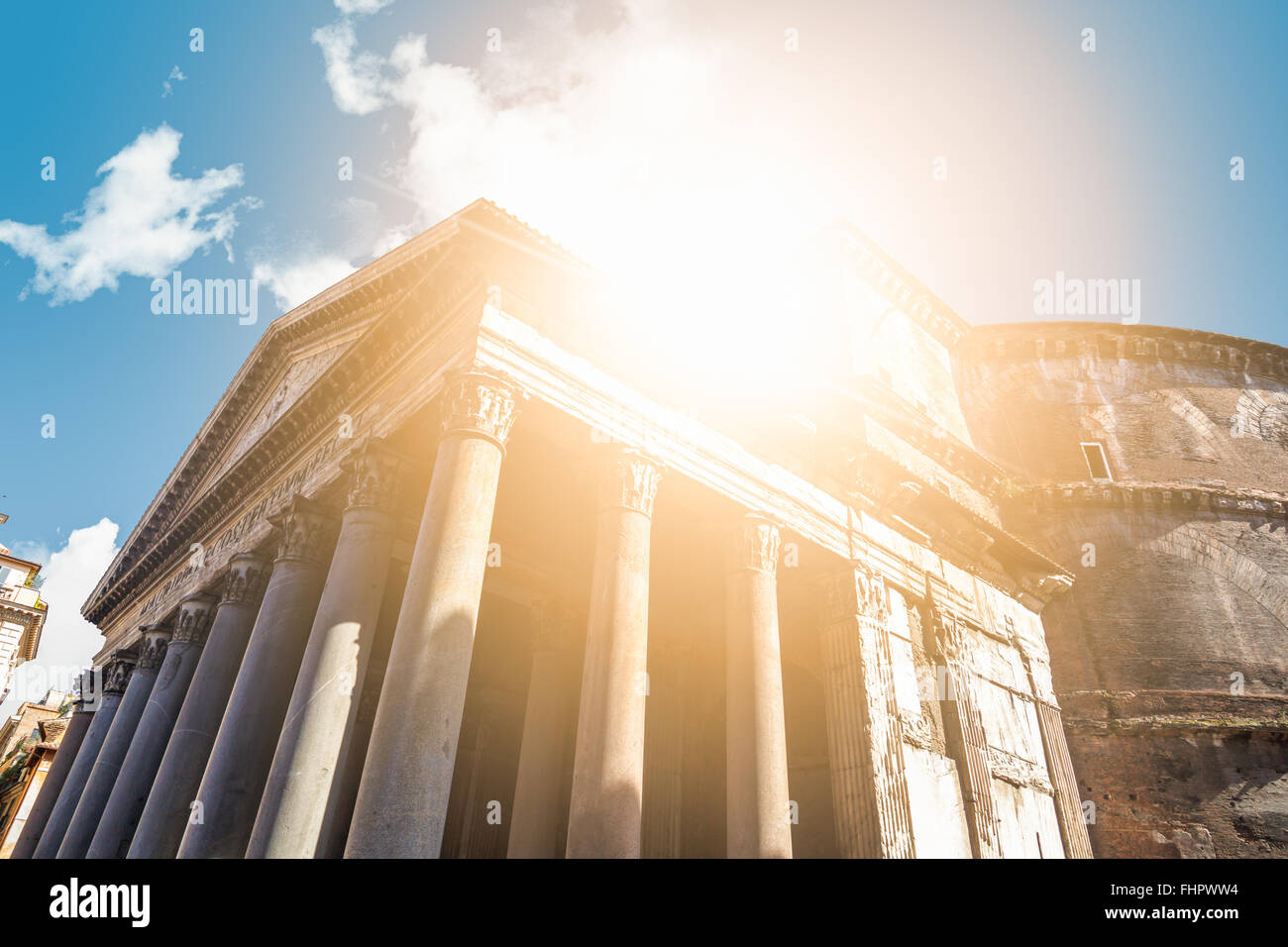 Side view of Pantheon, historical temple and church of Rome, at Piazza ...