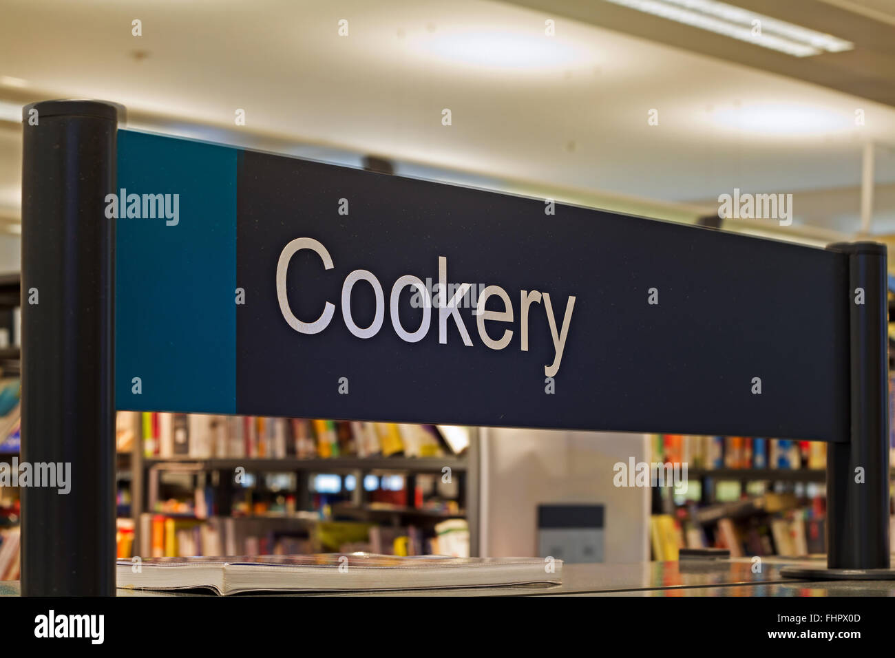 Cookery section sign inside a modern public library Stock Photo - Alamy