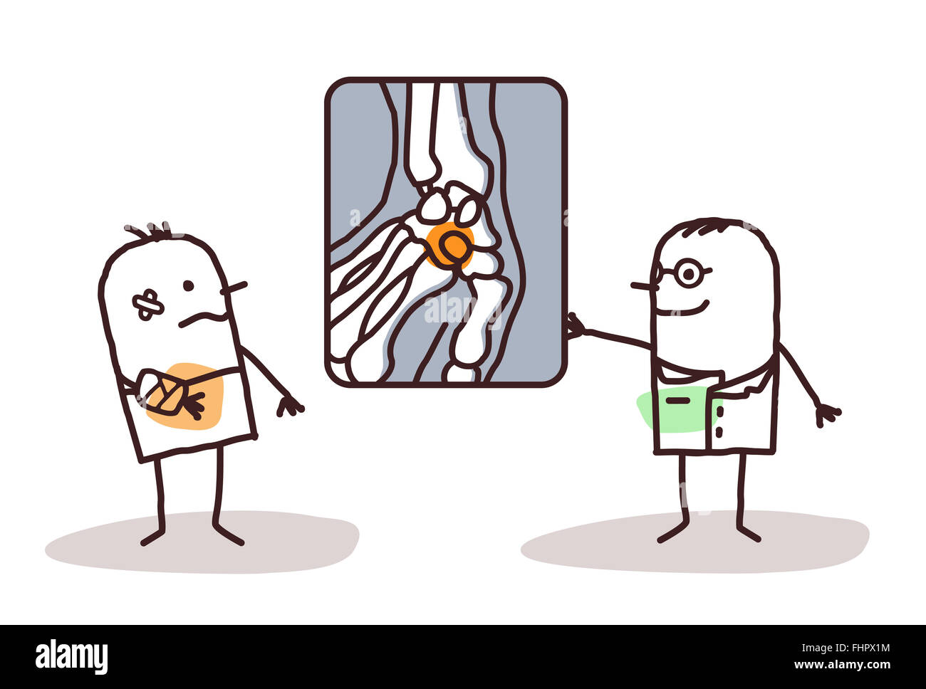 vector cartoon man with wounded hand and radiologist Stock Photo - Alamy