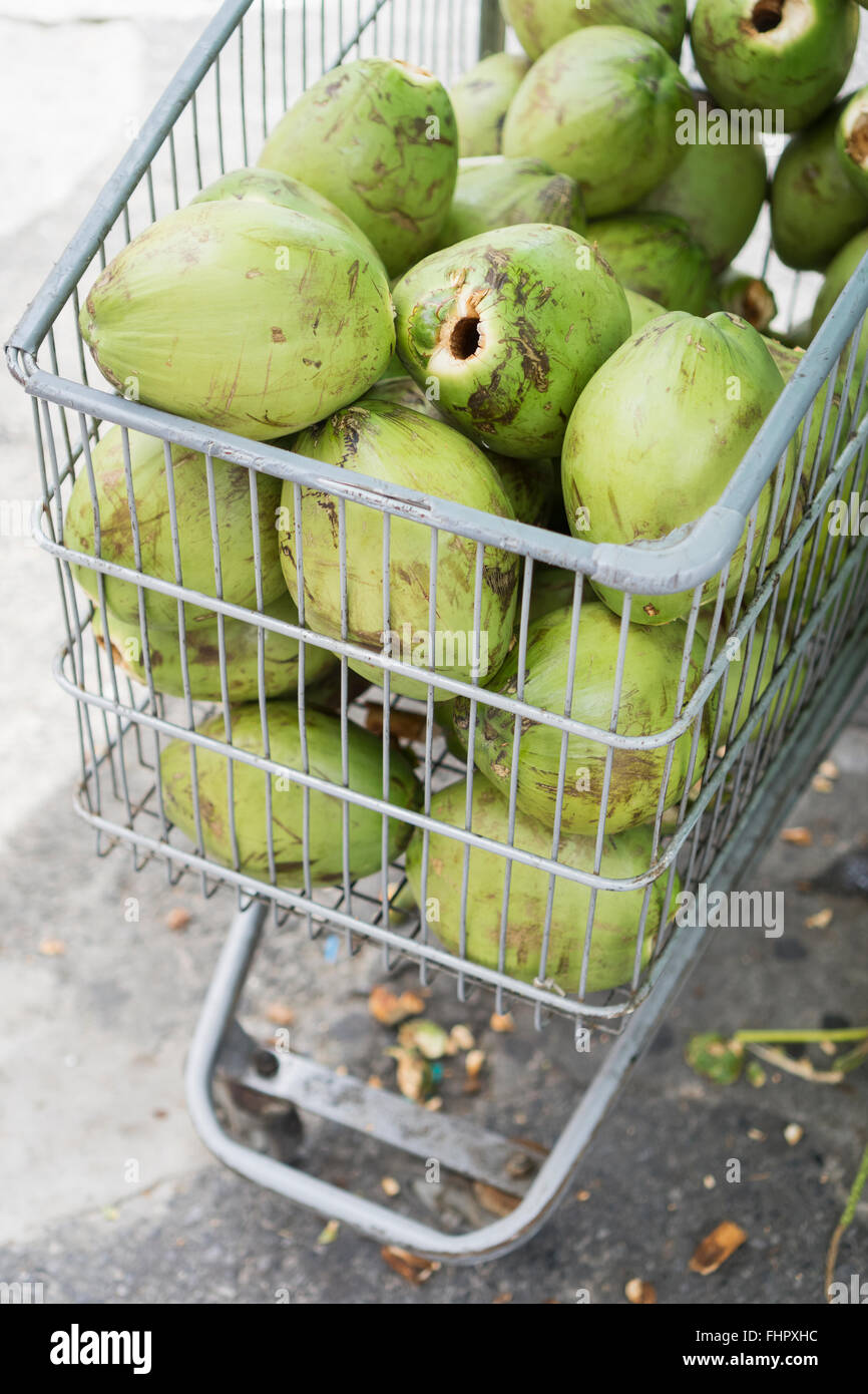 Brazil, shopping cart with coconuts Stock Photo - Alamy