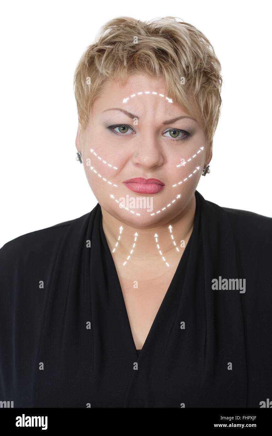 Portrait of fat woman with arrows on her face Stock Photo - Alamy