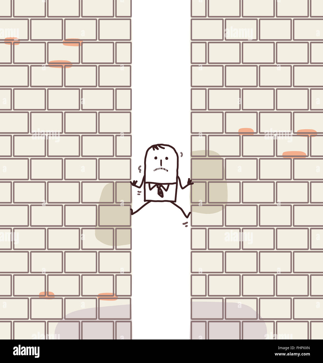 cartoon man crashed between two walls Stock Photo - Alamy