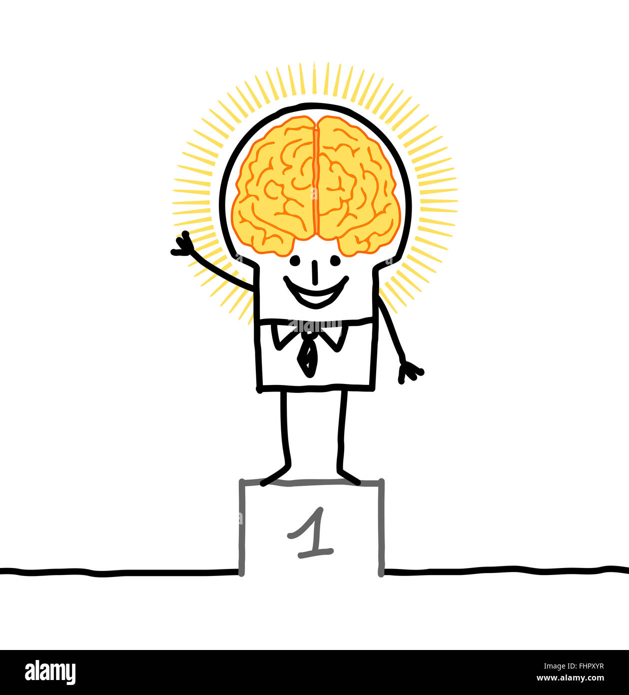 cartoon big golden brain man on the first place Stock Photo - Alamy
