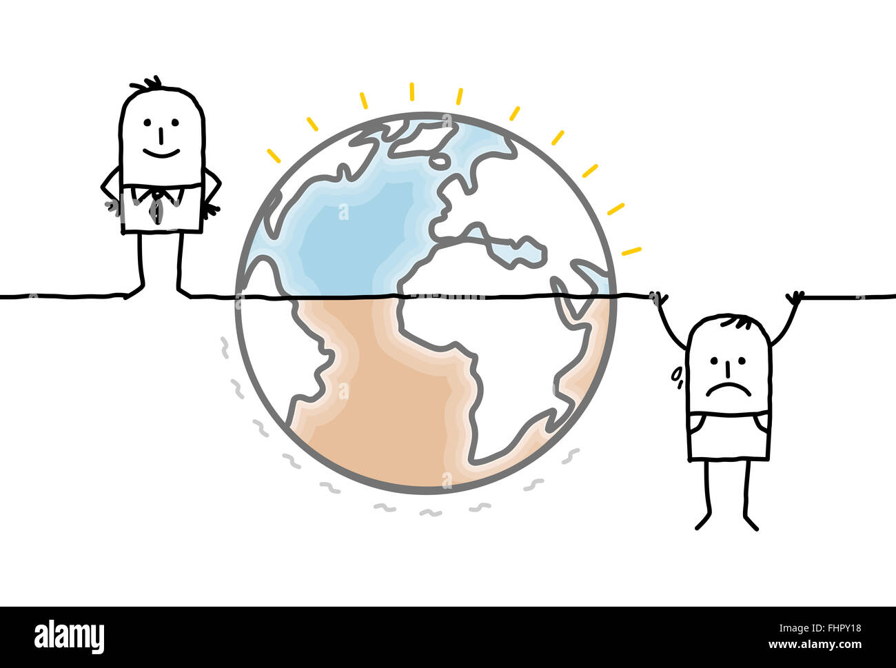 cartoon Earth and humans divided into two unequal parts Stock Photo - Alamy
