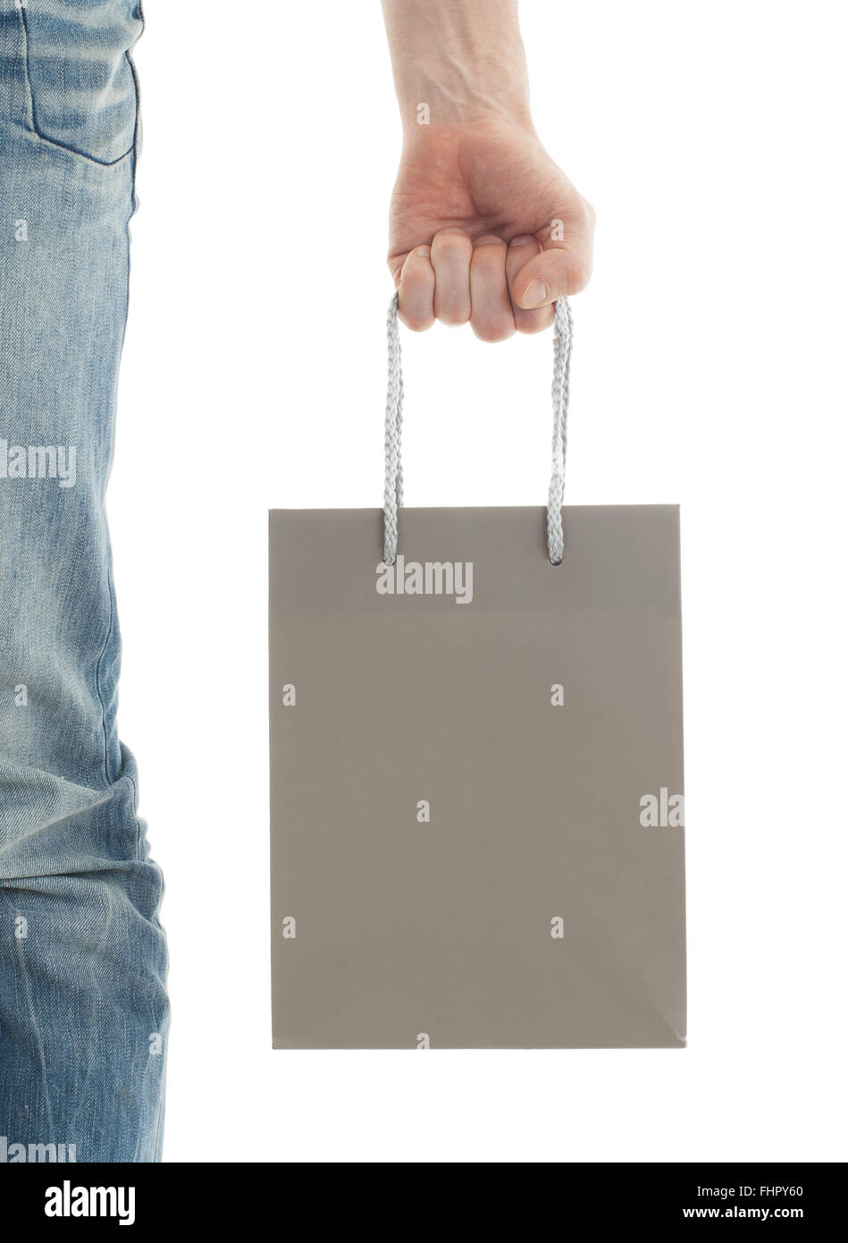 Shopping man, gift bag, isolated on white Stock Photo - Alamy