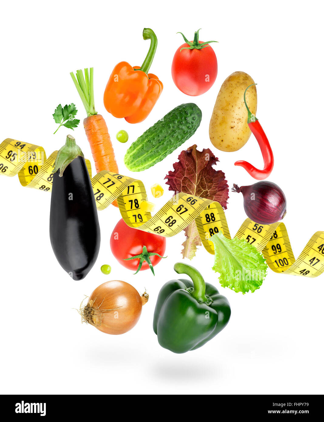 Falling fresh vegetables on white background. Diet. Fresh food Stock ...