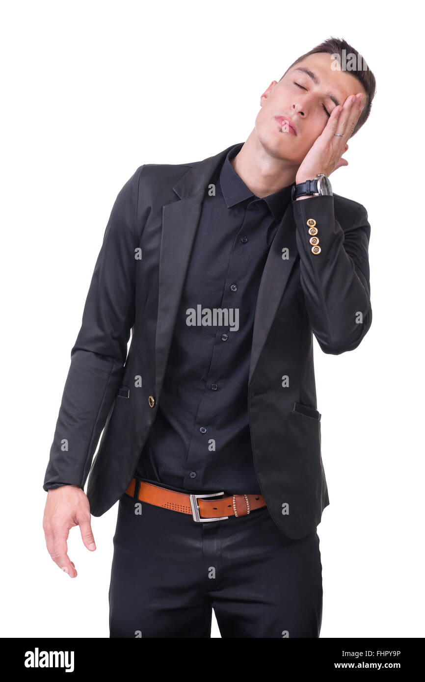 Closeup portrait of sad and depressed man isolated on white studio shot ...