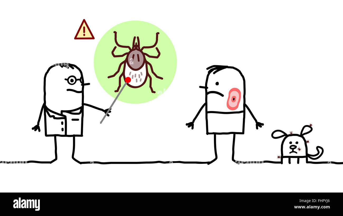 cartoon man and doctor, ticks and Lyme disease Stock Photo - Alamy