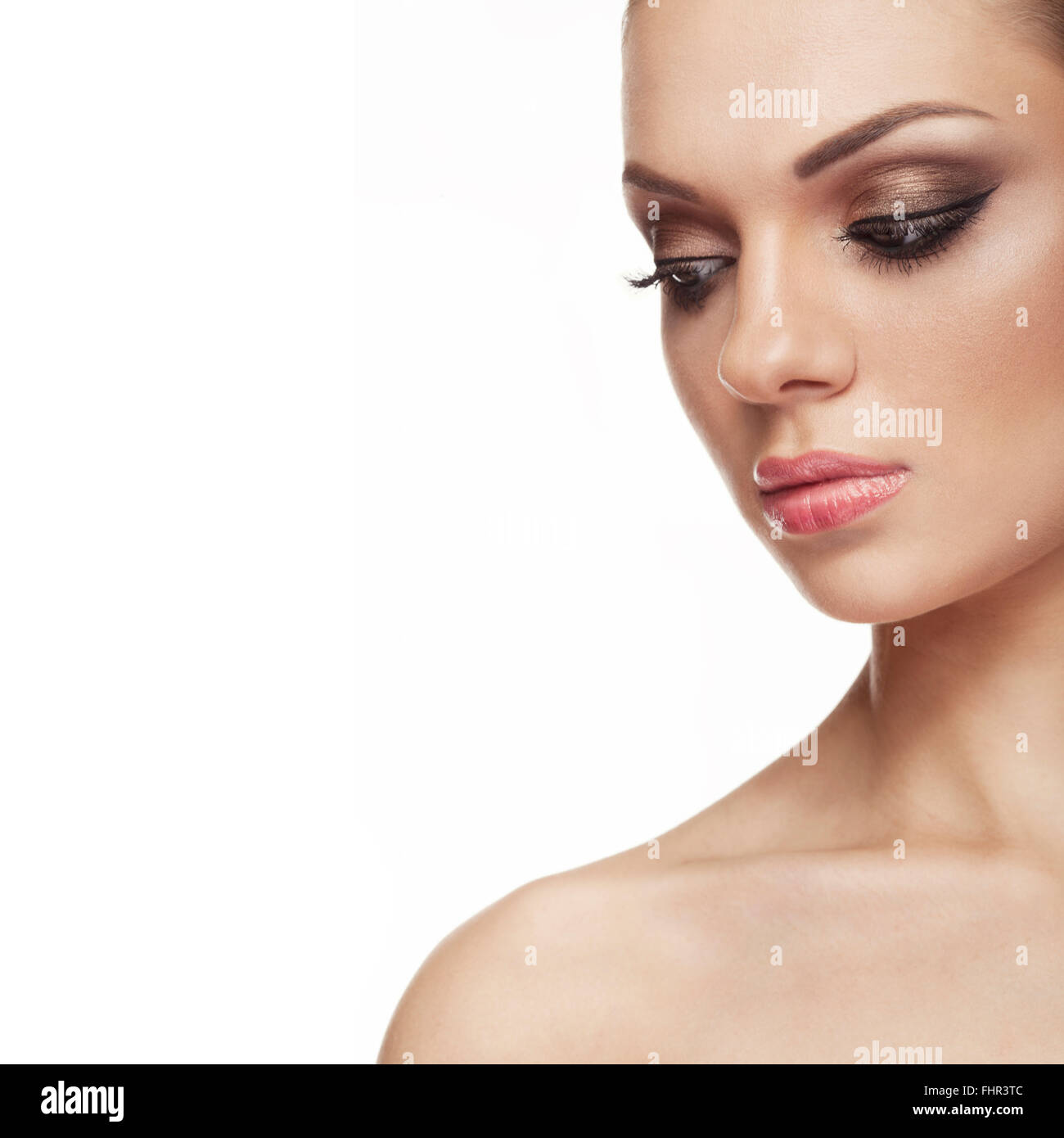 Girl with natural make up on white background in studio photo. Simple ...