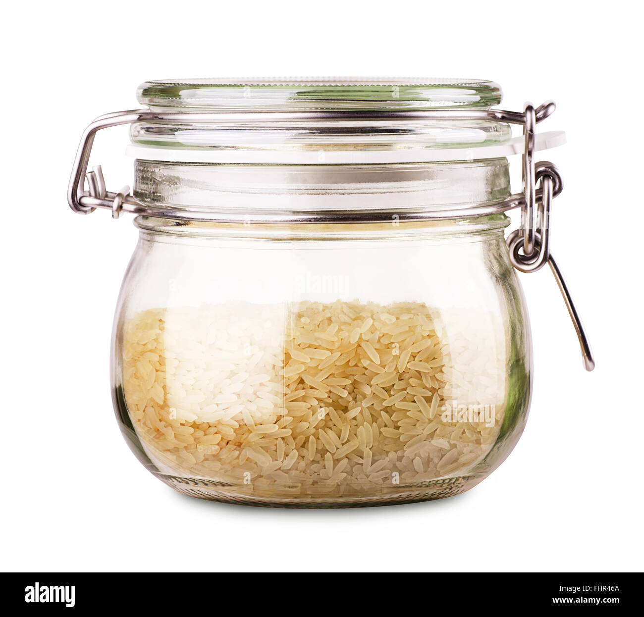 Raw rice in a jar isolated on white background Stock Photo - Alamy