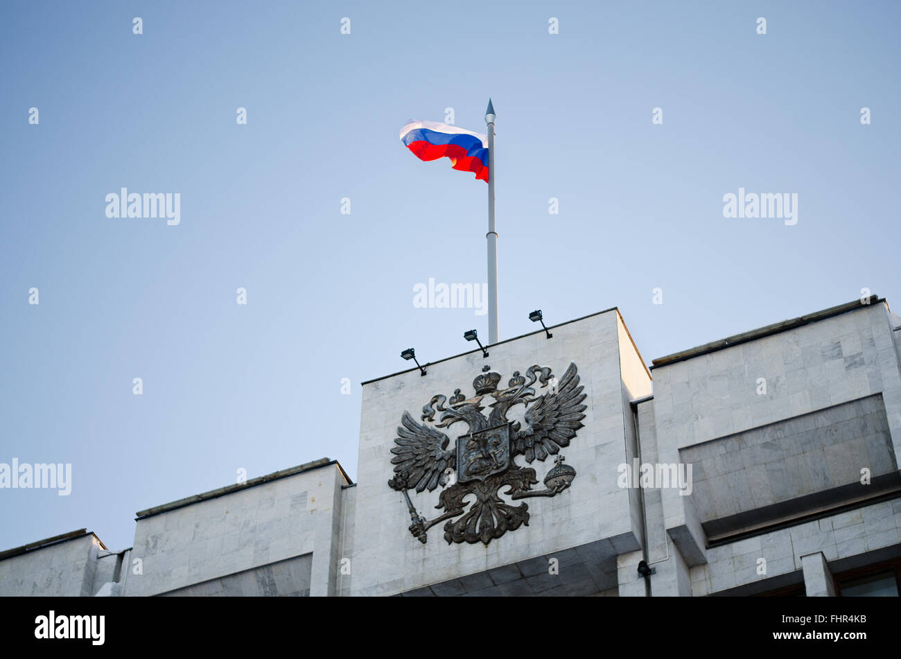 National emblem Russian Federation and flag of the Russian Federation ...