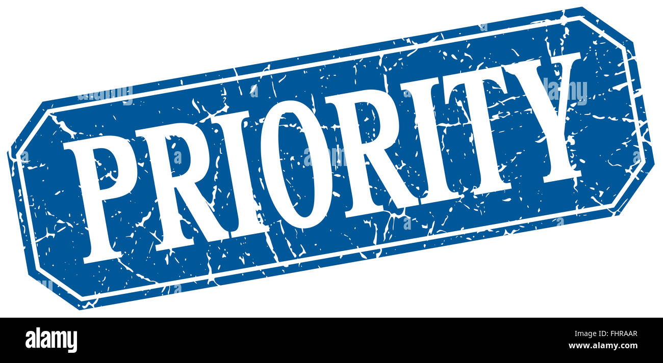 priority blue square vintage grunge isolated sign Stock Photo - Alamy