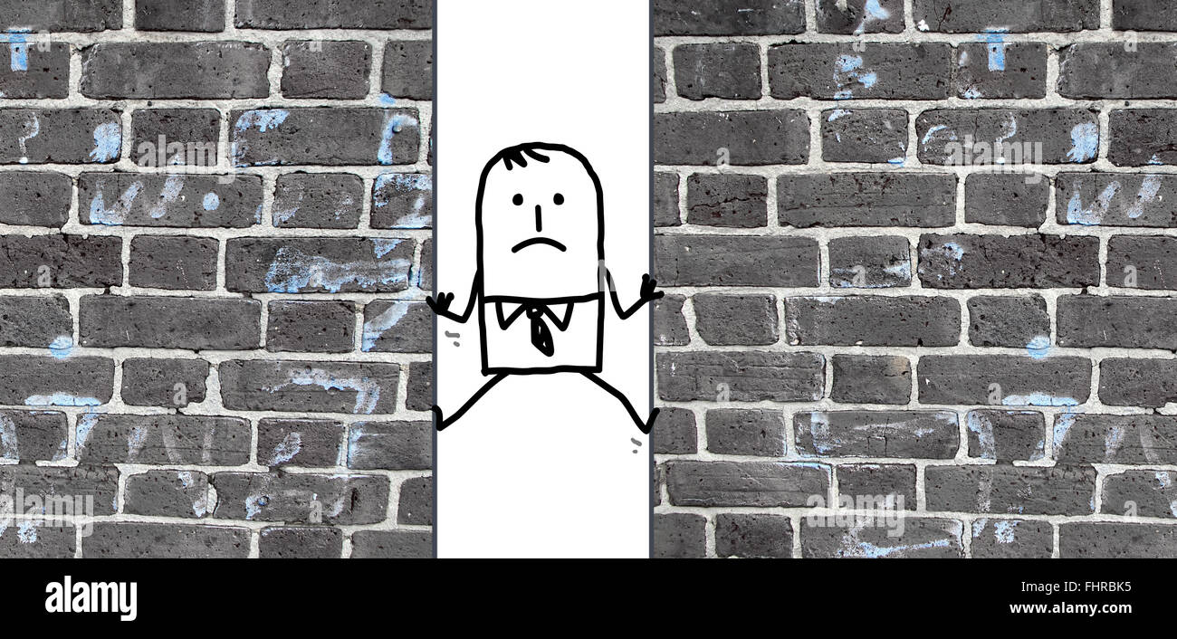 a cartoon man squeezed between two walls Stock Photo - Alamy