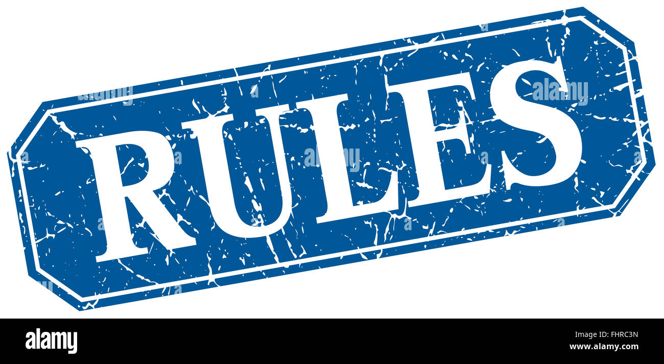 rules blue square vintage grunge isolated sign Stock Photo - Alamy