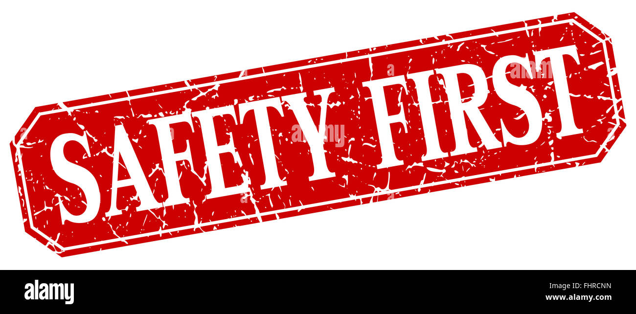 safety first red square vintage grunge isolated sign Stock Photo - Alamy