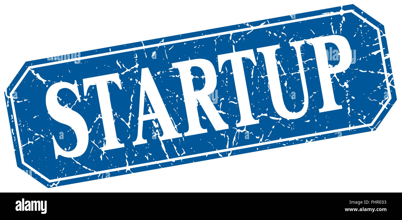 startup blue square vintage grunge isolated sign Stock Photo - Alamy