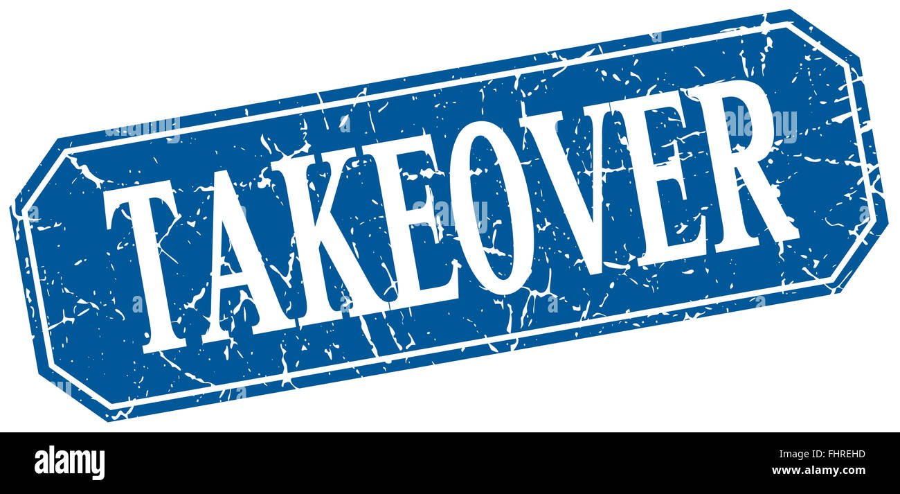 takeover blue square vintage grunge isolated sign Stock Photo - Alamy