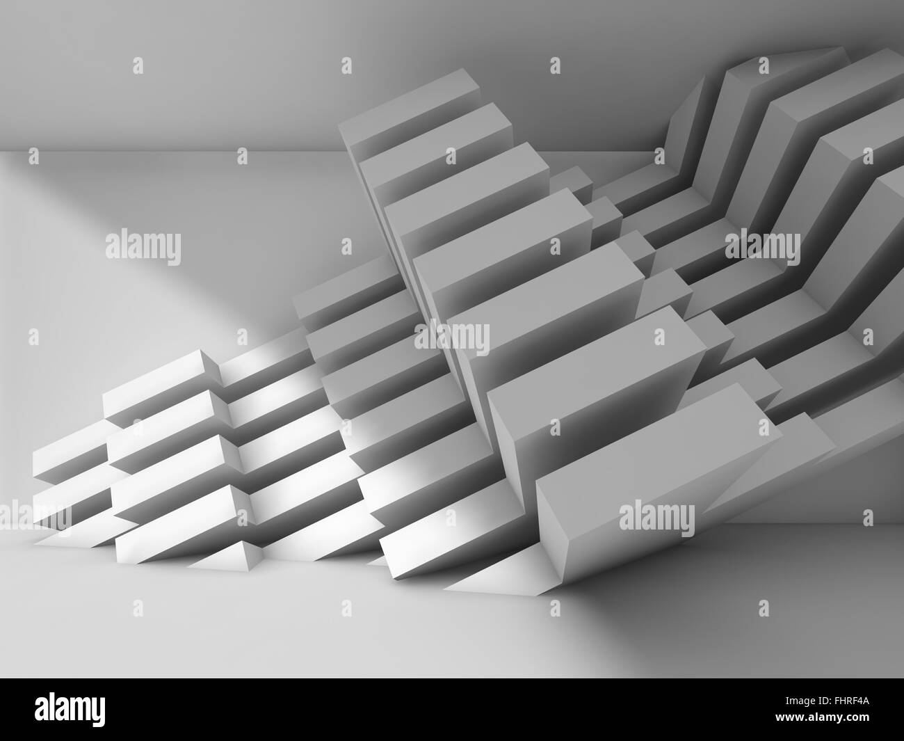 Abstract modern interior design with geometric installation on the wall ...