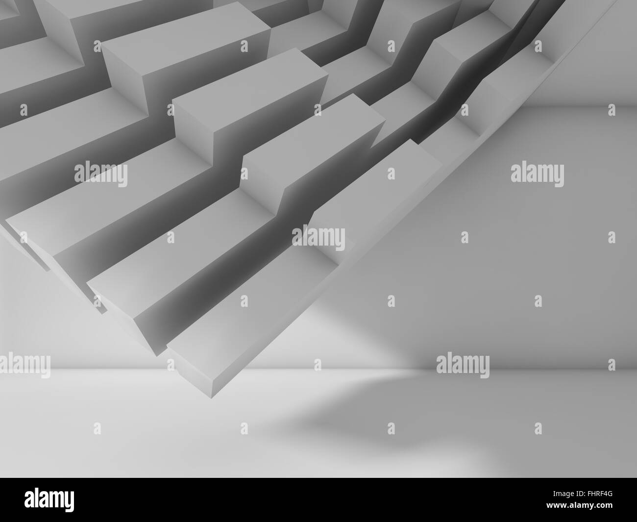 Abstract modern interior design with geometric installation. White ...