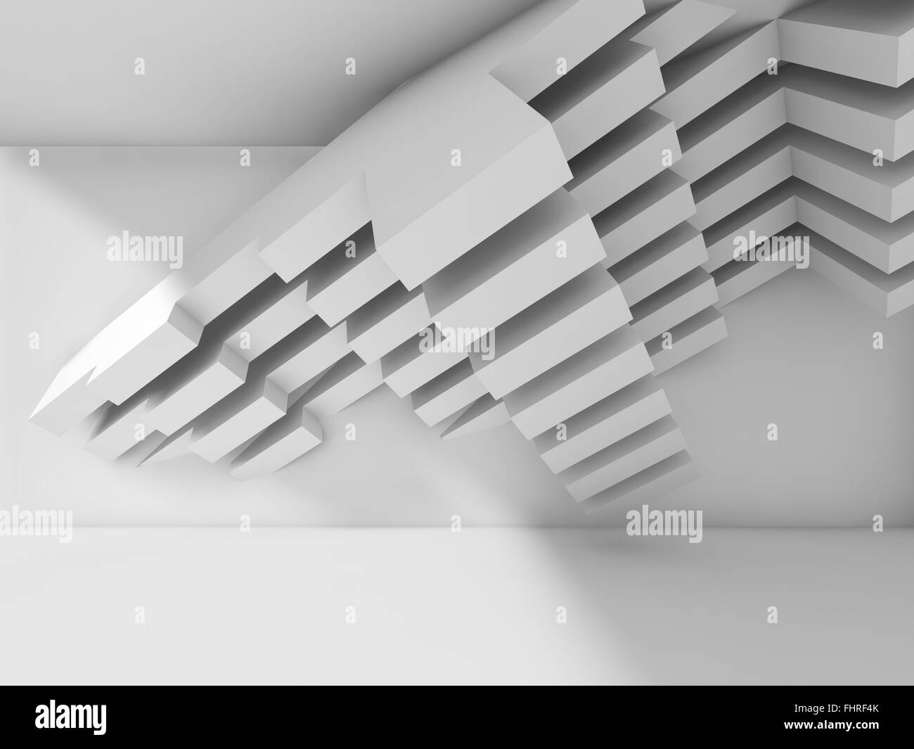 Abstract modern interior design with installation on the wall. White ...