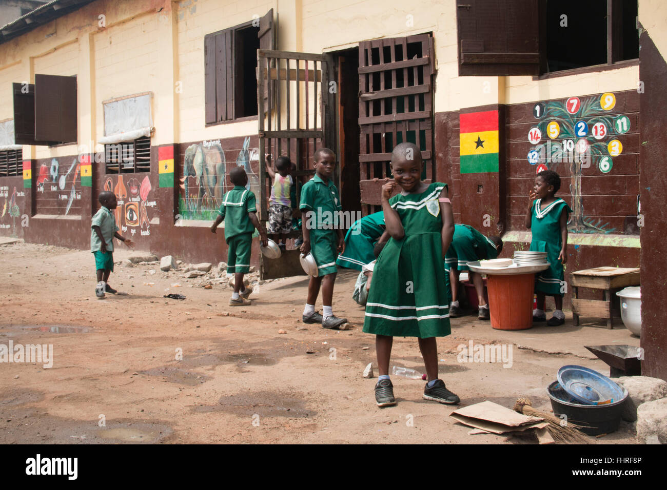 ACCRA, GHANA - JANUARY 2016: School children in front of their school ...