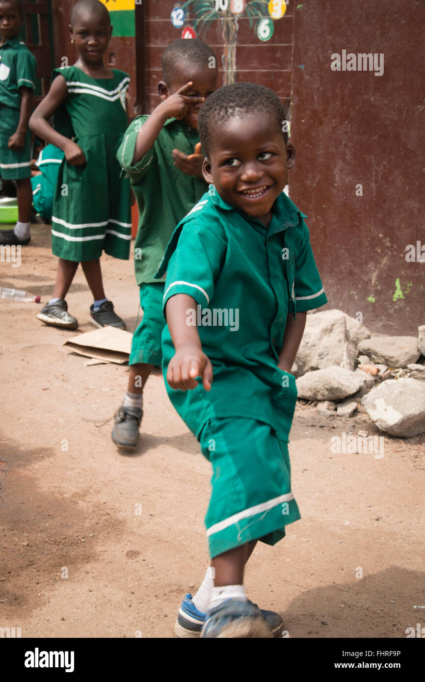 ACCRA, GHANA - JANUARY 2016: School children in front of their school ...