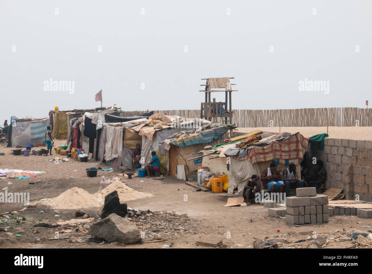 ACCRA, GHANA - JANUARY 2016: Slums on the beach in Accra, Ghana at the ...
