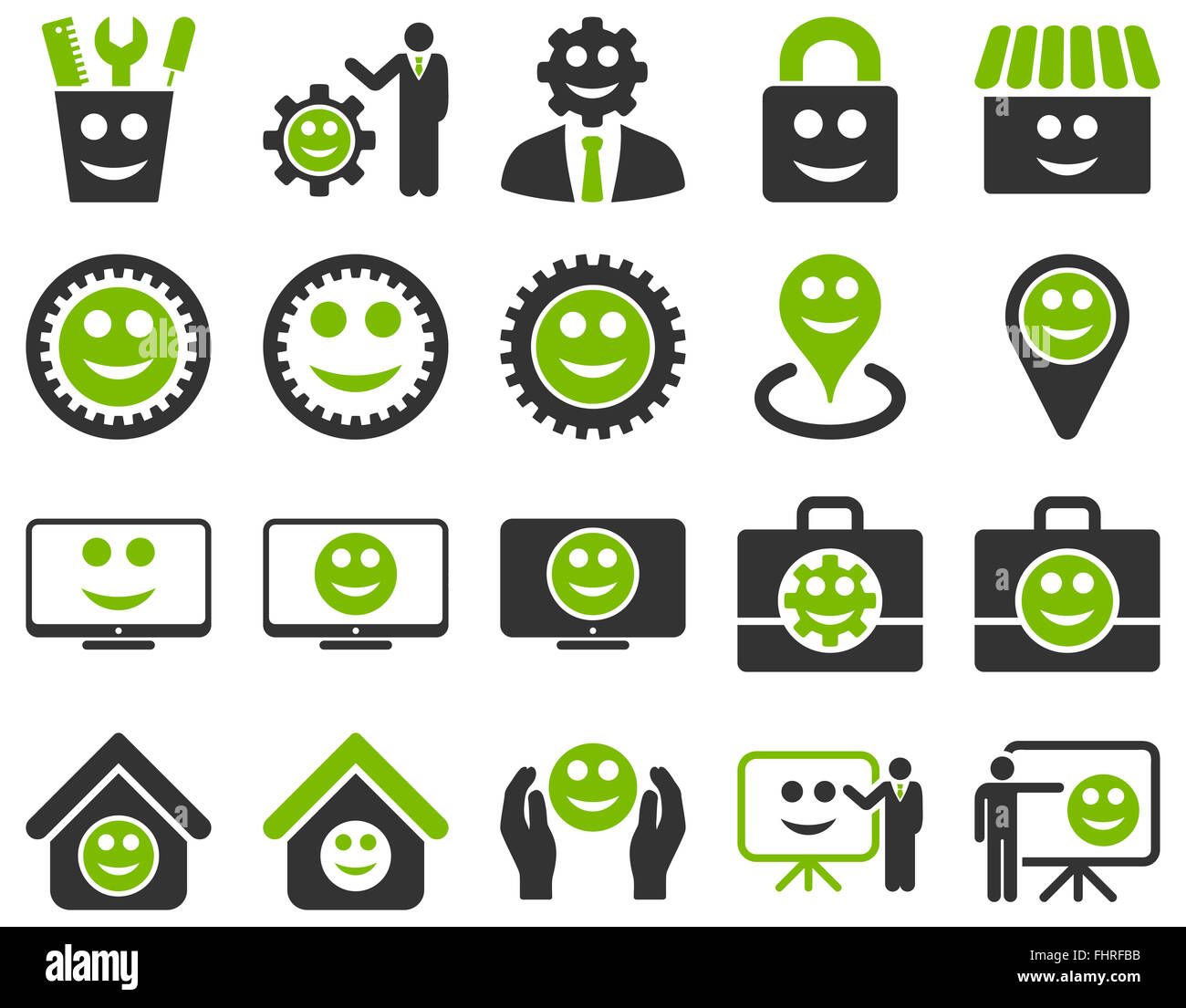 Tools, gears, smiles, management icons Stock Photo - Alamy