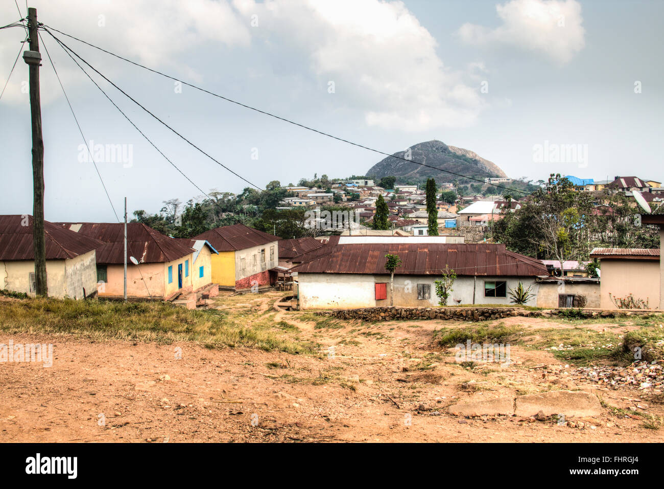 View over the town of Amedzofe with its green surroundings and the ...