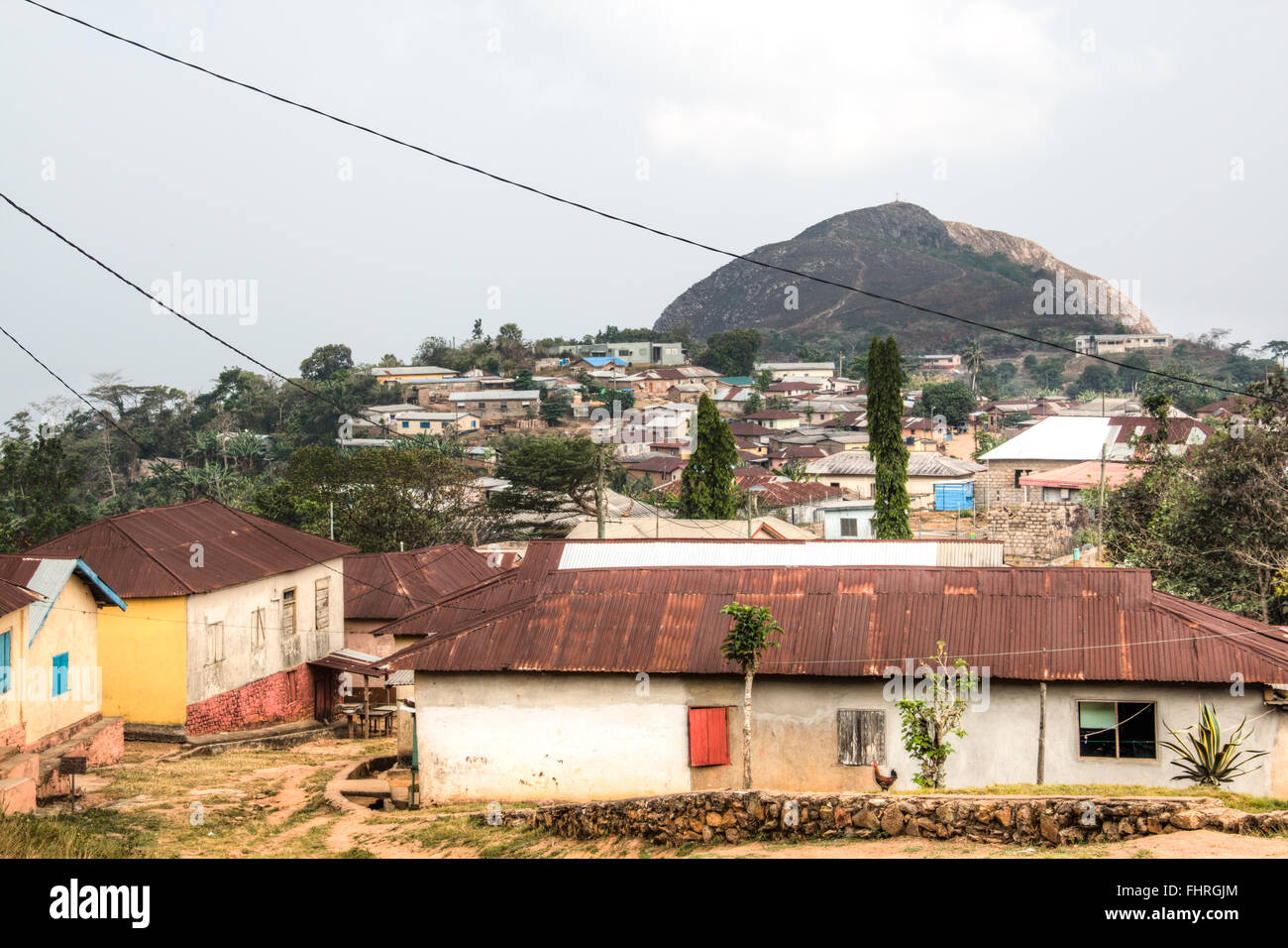 View over the town of Amedzofe with its green surroundings and the ...