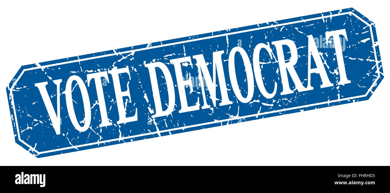 vote democrat blue square vintage grunge isolated sign Stock Photo - Alamy