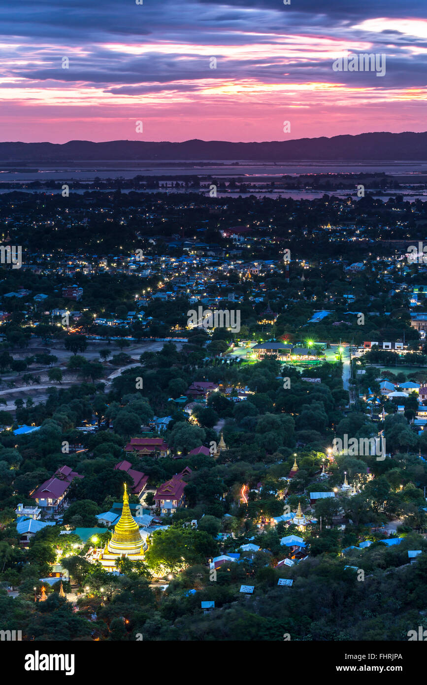 View of the city from Mandalay Hill at sunset, Mandalay, Mandalay ...