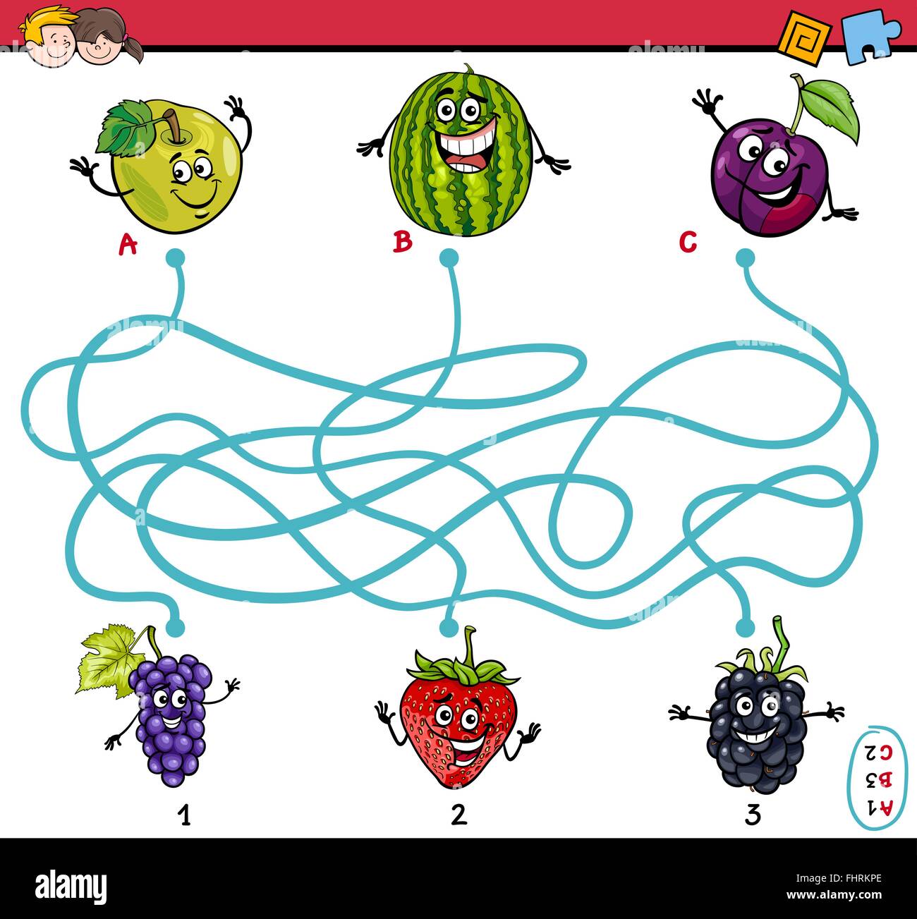 Cartoon Illustration of Educational Paths or Maze Puzzle Task for ...