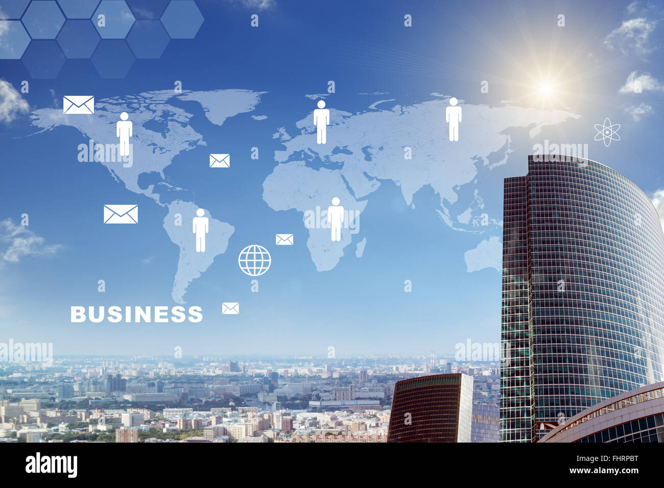 Skyscraper with world map Stock Photo - Alamy