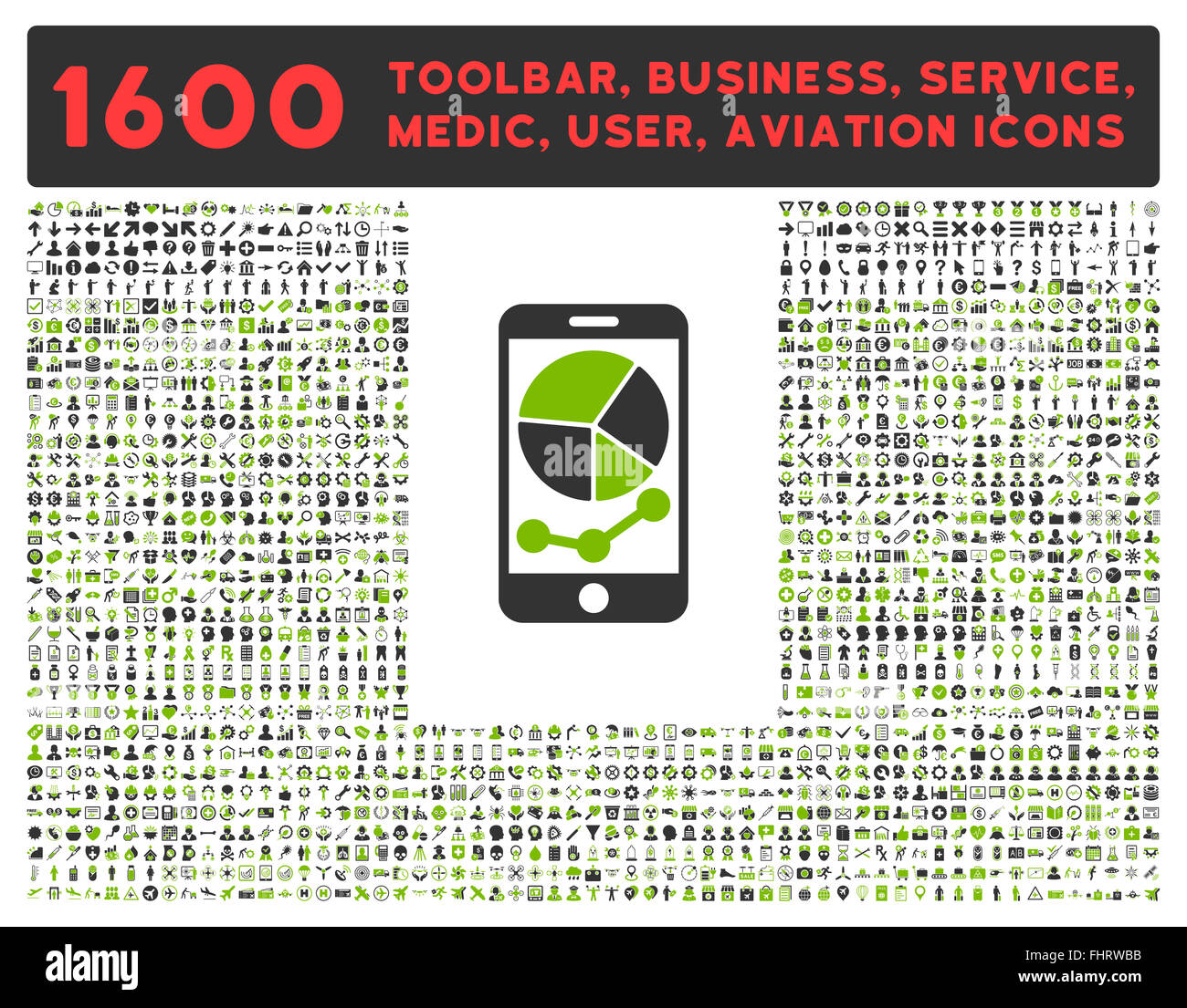 Mobile Graphs Icon with Large Pictogram Collection Stock Photo - Alamy
