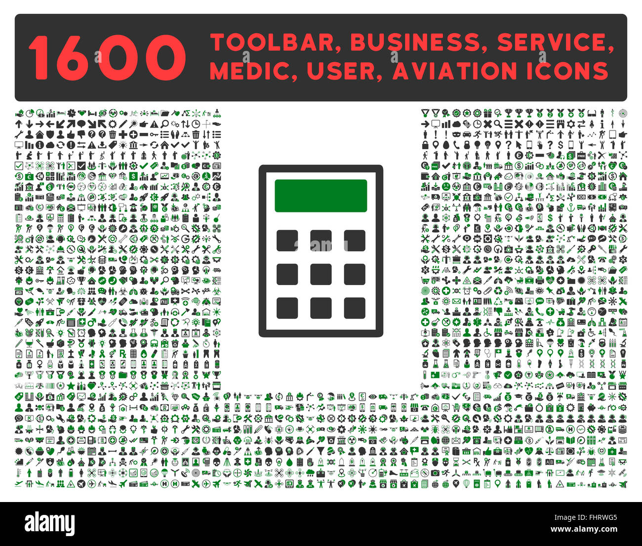 Calculator Icon with Large Pictogram Collection Stock Photo - Alamy