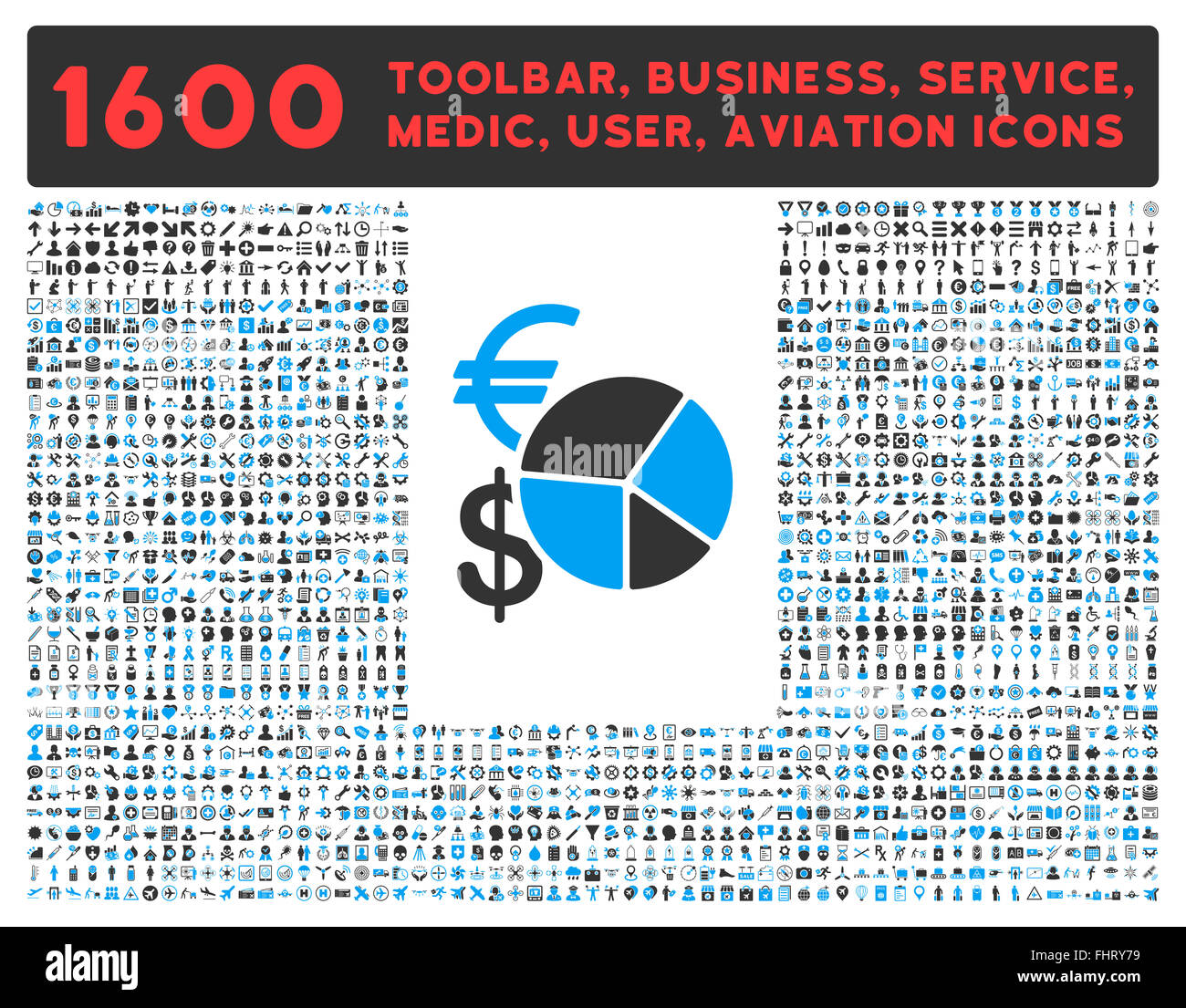 Currency Pie Chart Icon with Large Pictogram Collection Stock Photo - Alamy