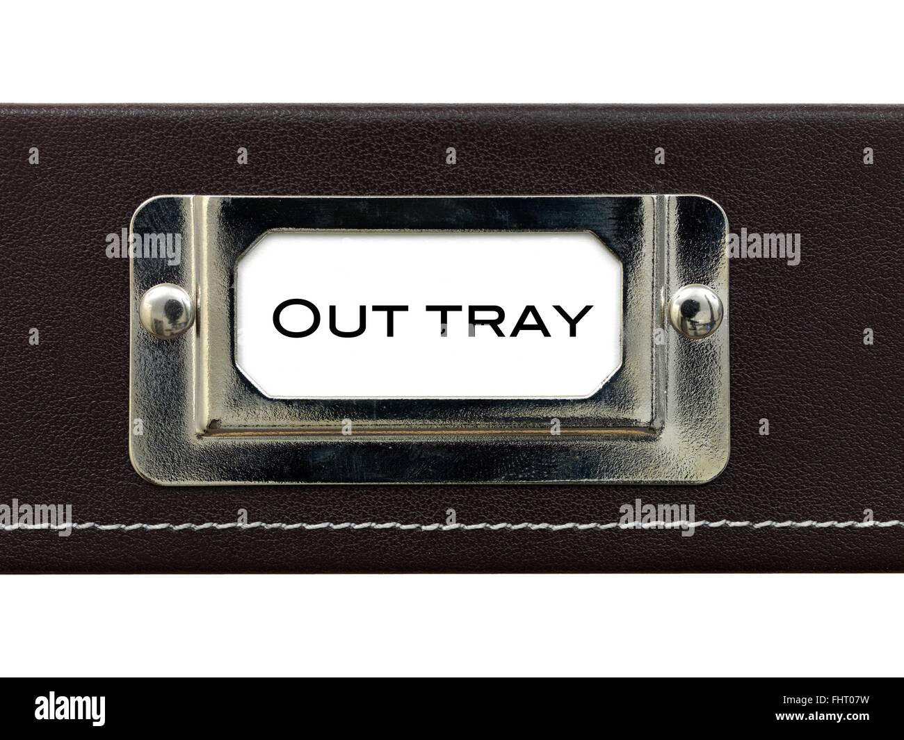 An office tray label on a leather tray Stock Photo - Alamy