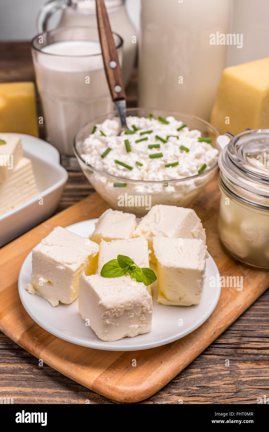 Butter and various dairy products in background Stock Photo - Alamy