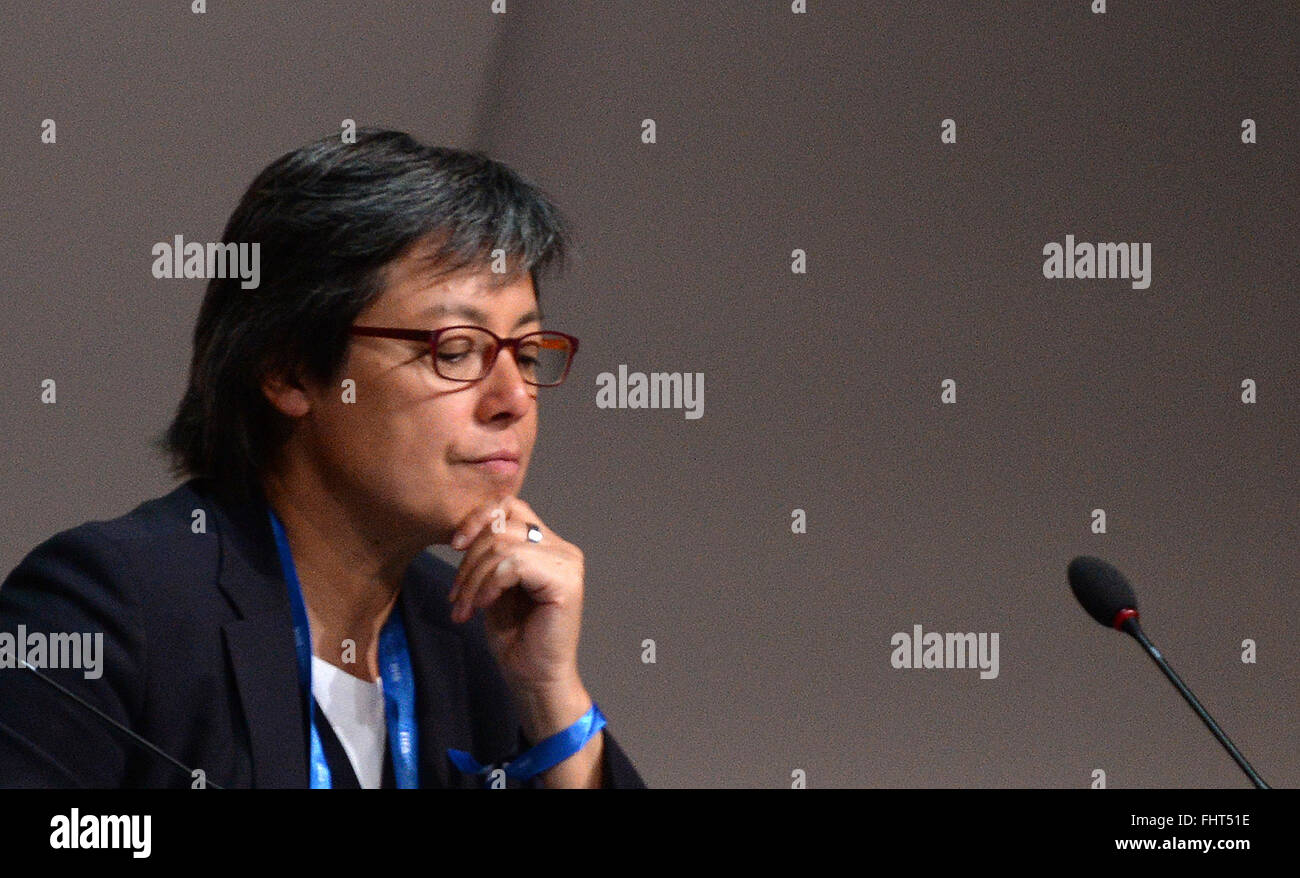 Zurich, Switzerland. 26th Feb, 2016. Moya Dodd, vice-president of the ...