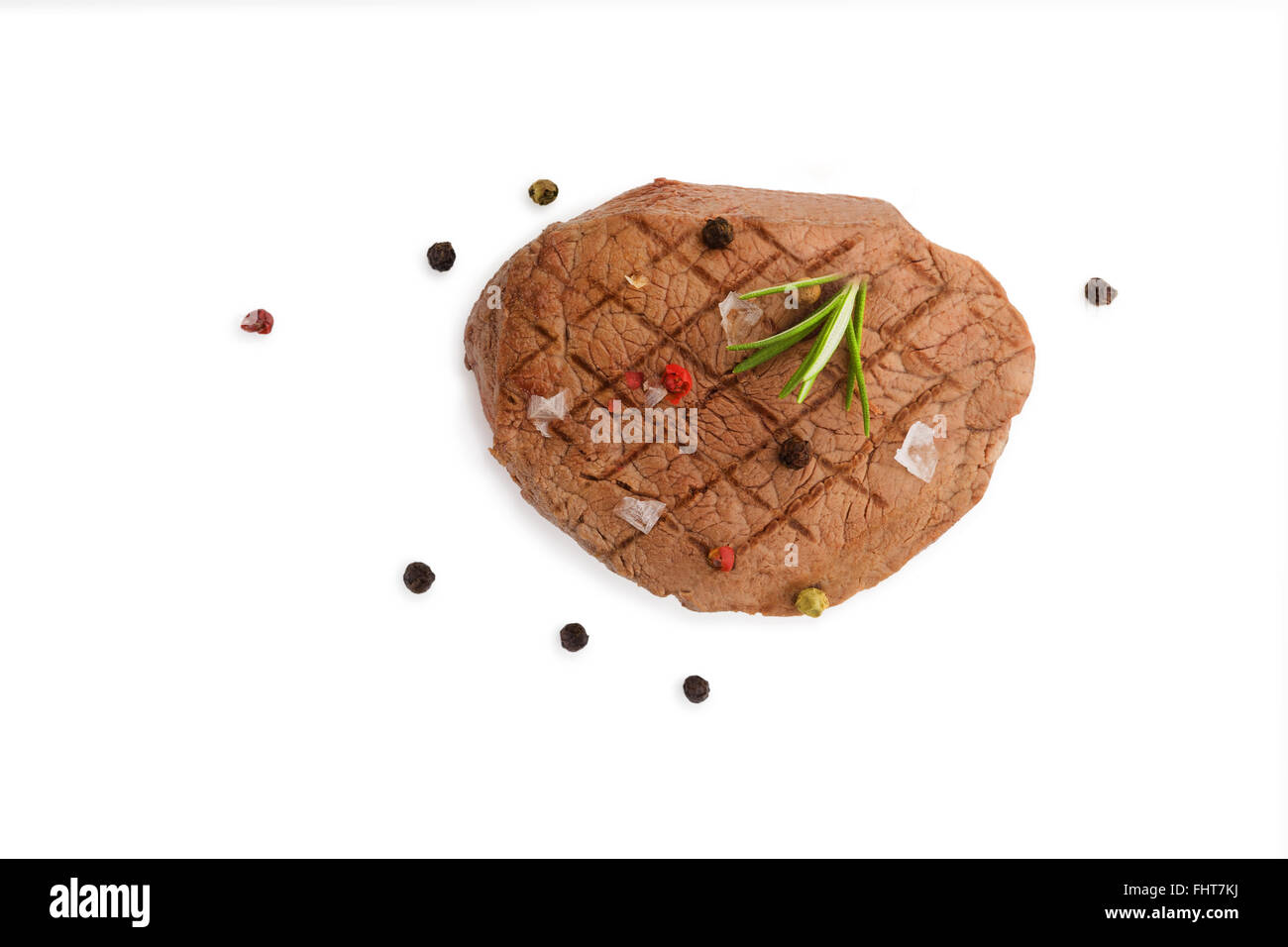 Grilled steak isolated top view Stock Photo - Alamy